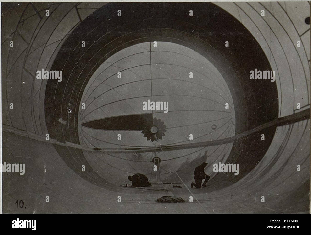 Revising and repairing the interior of a balloon during World War I ...