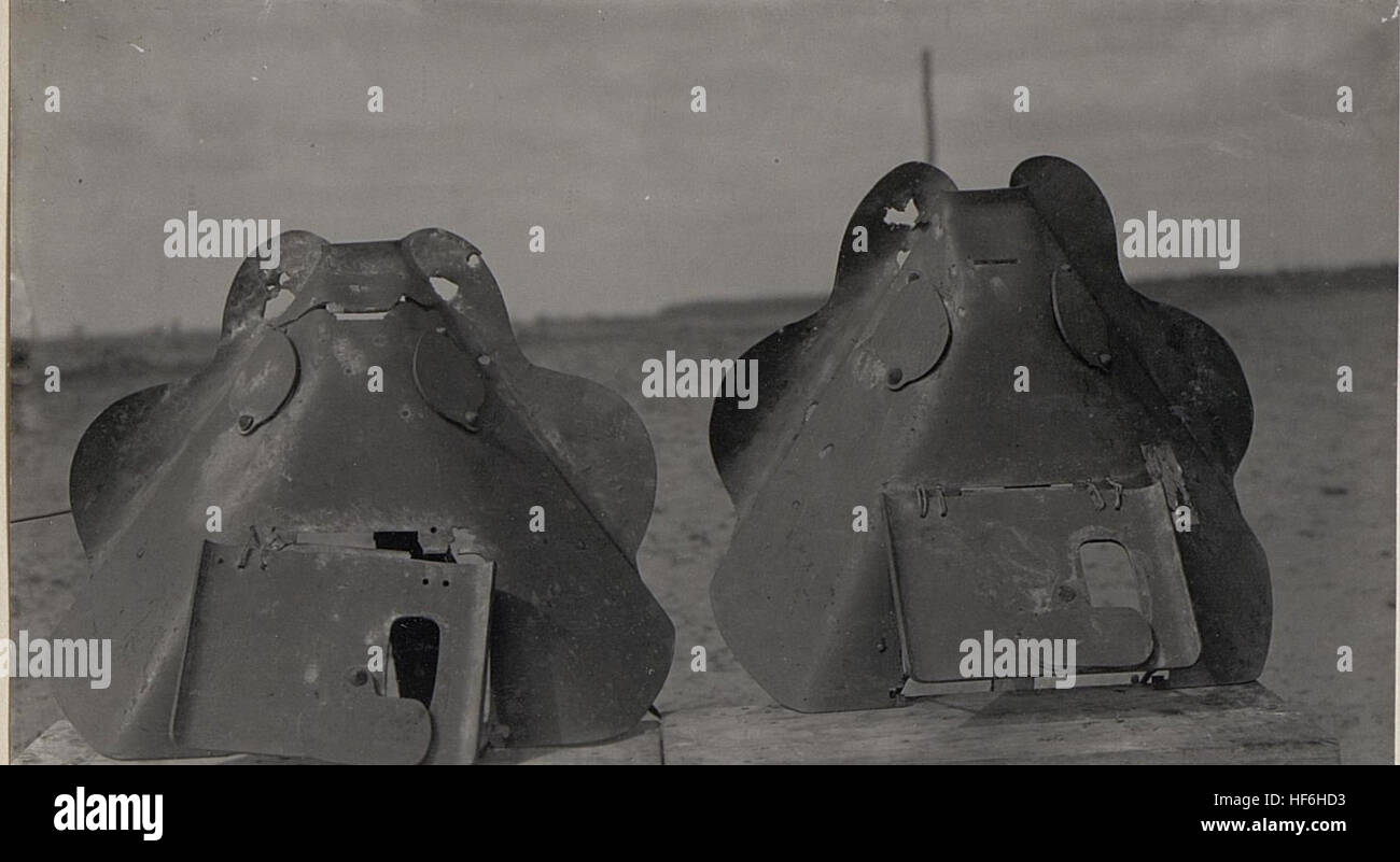 A historical image showing storm course with shell-hit shields during ...