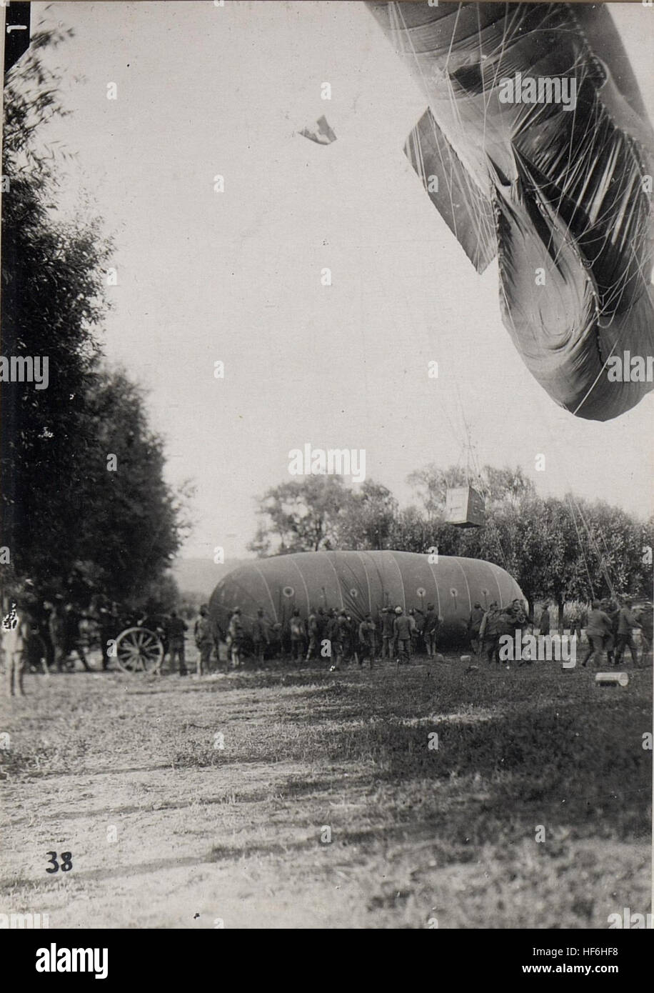 Filling of a tethered balloon during World War I for military ...