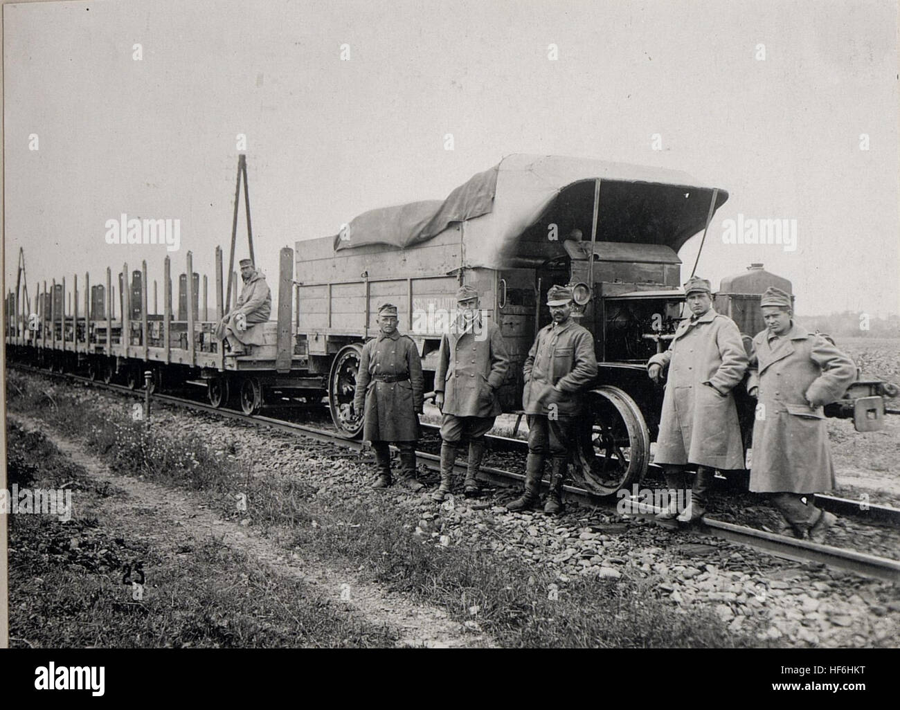 A photograph of a railcar (Schienenauto) used for military transport ...