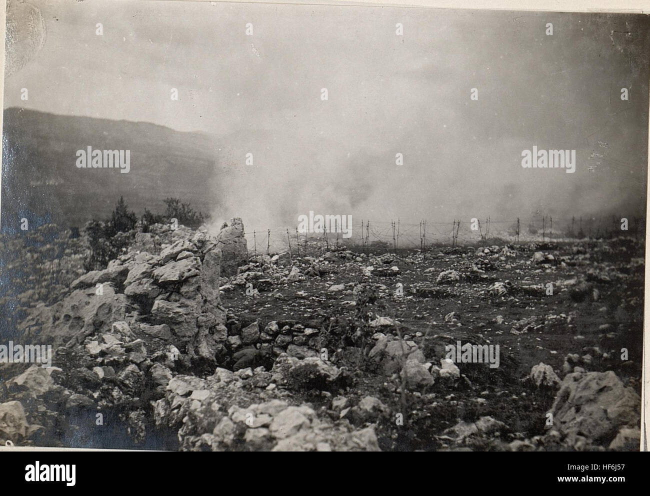 A photograph of a flamethrower attack on the Isonzo Front, possibly ...