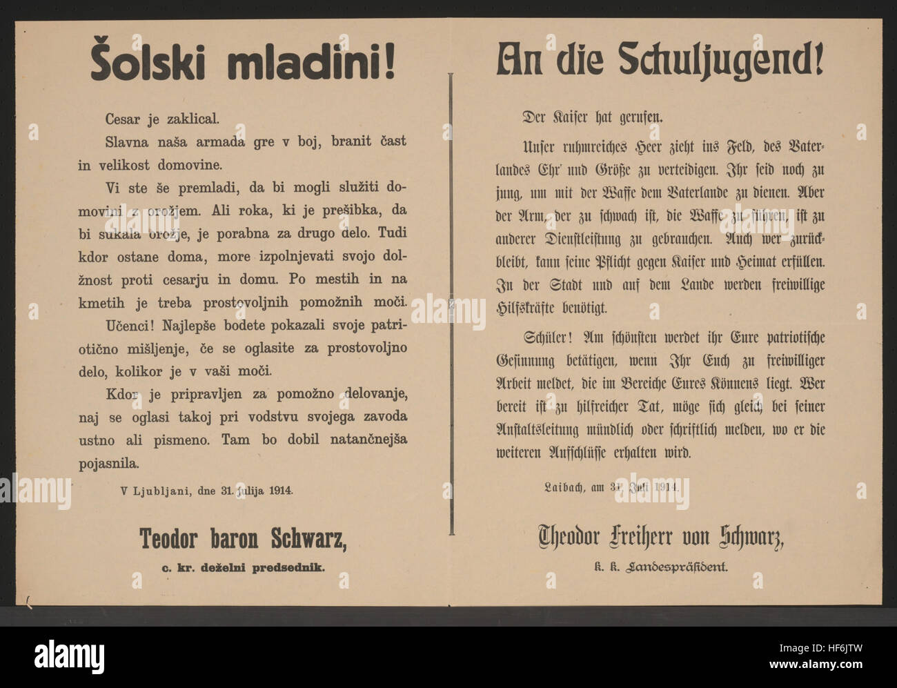 A multilingual World War I-era poster calling for students to volunteer ...