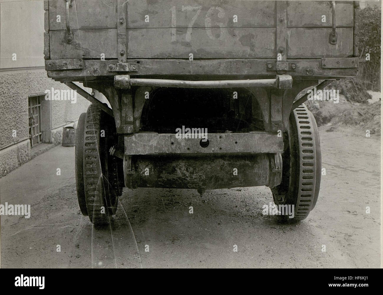 Wooden iron-rimmed wheel used for truck tires during World War I ...