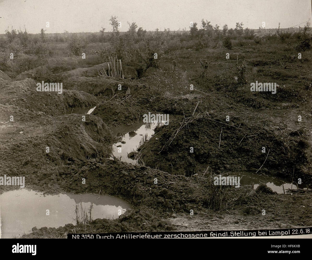 A photograph showing the destruction of an enemy trench position by ...