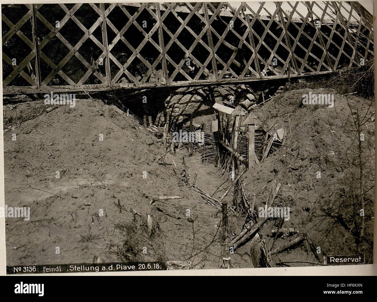 Enemy position on the Piave River, Italy, photographed on June 20, 1918, during World War I ...