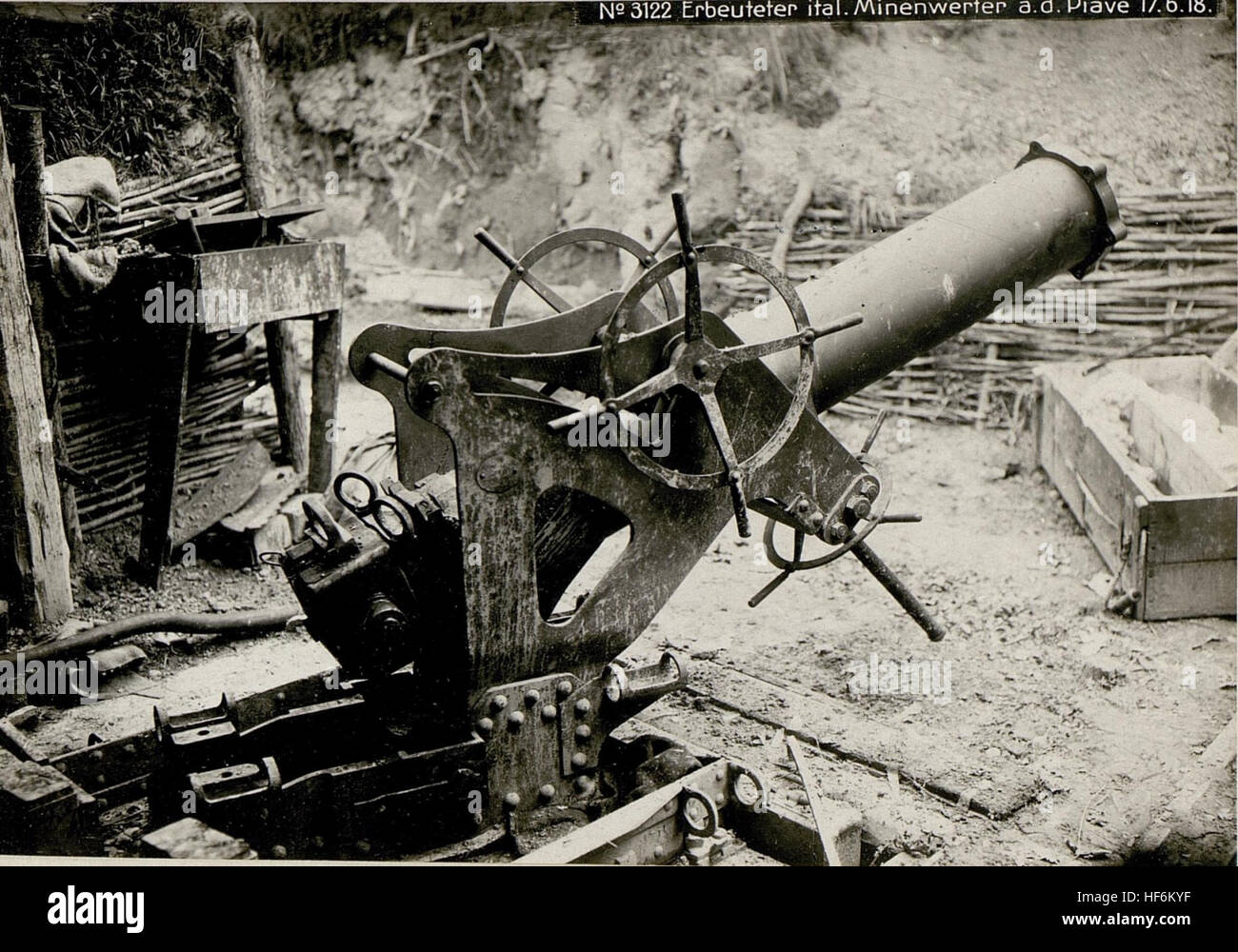 Captured Italian mine thrower at Piave, June 17, 1918, World War I ...