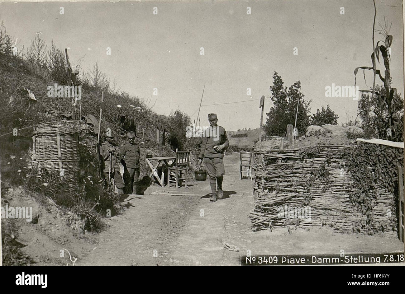 A photograph of the Piave Dam position during World War I on 7th August ...