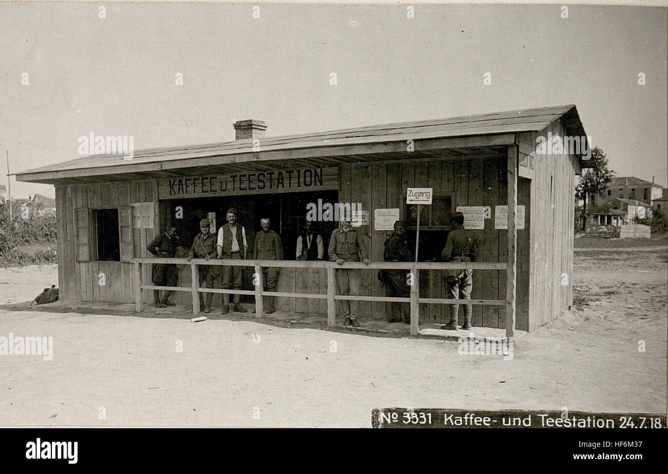 A photograph of a coffee and tea station set up during World War I on ...