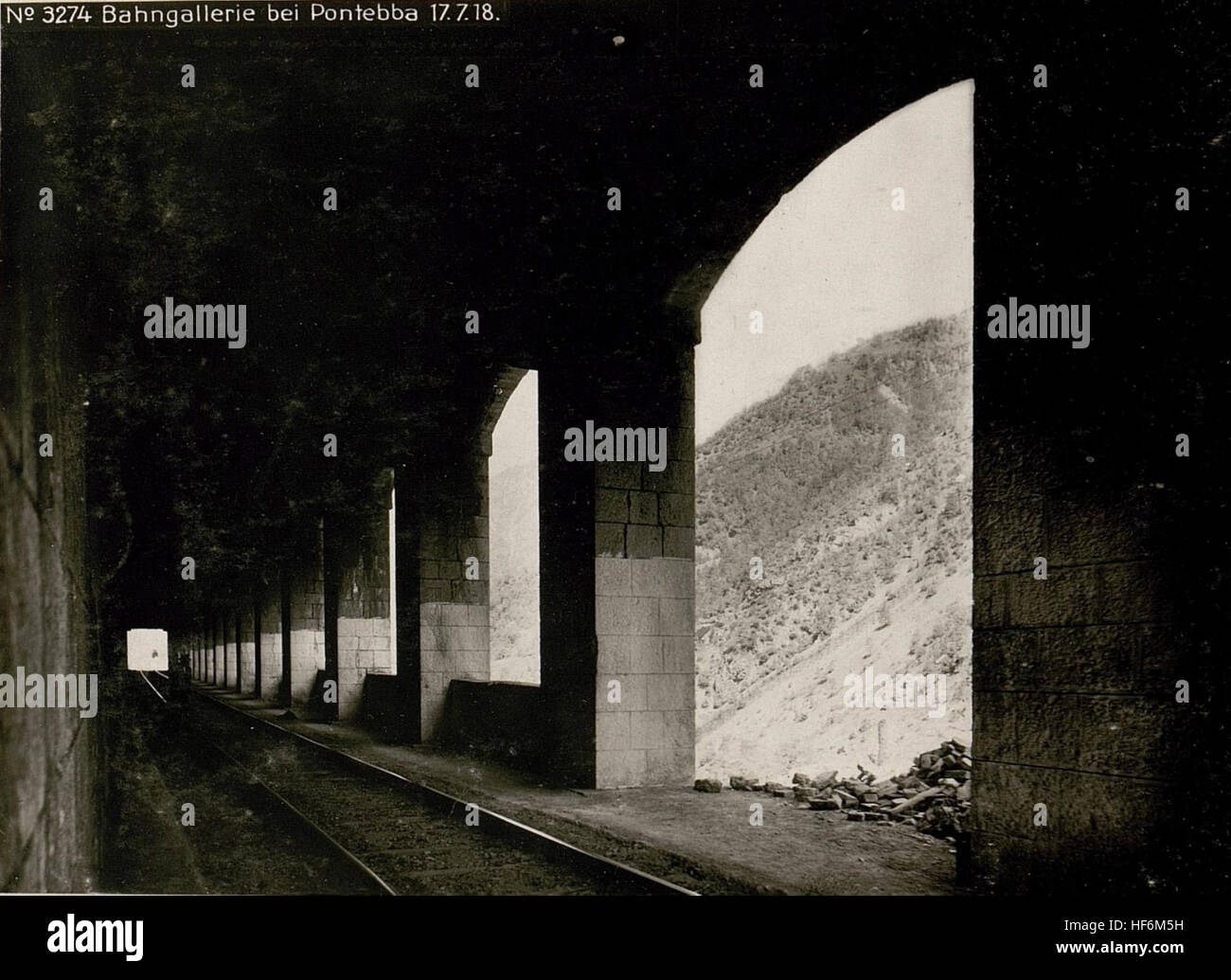A photograph of a railway gallery (Bahngallerie) near Pontebba, Italy ...
