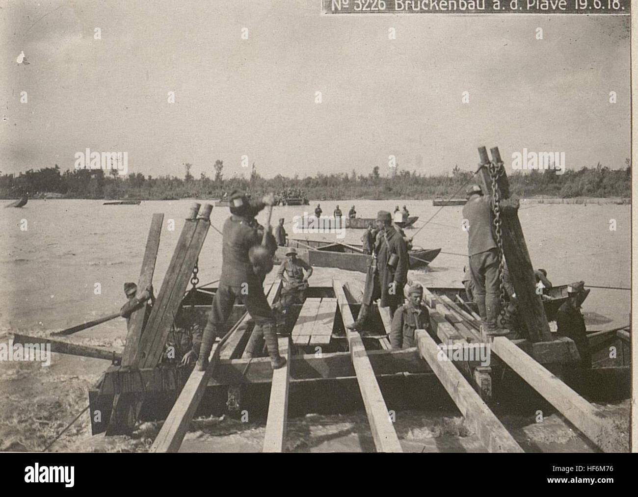 A photograph of bridge construction across the Piave River on June 19 ...