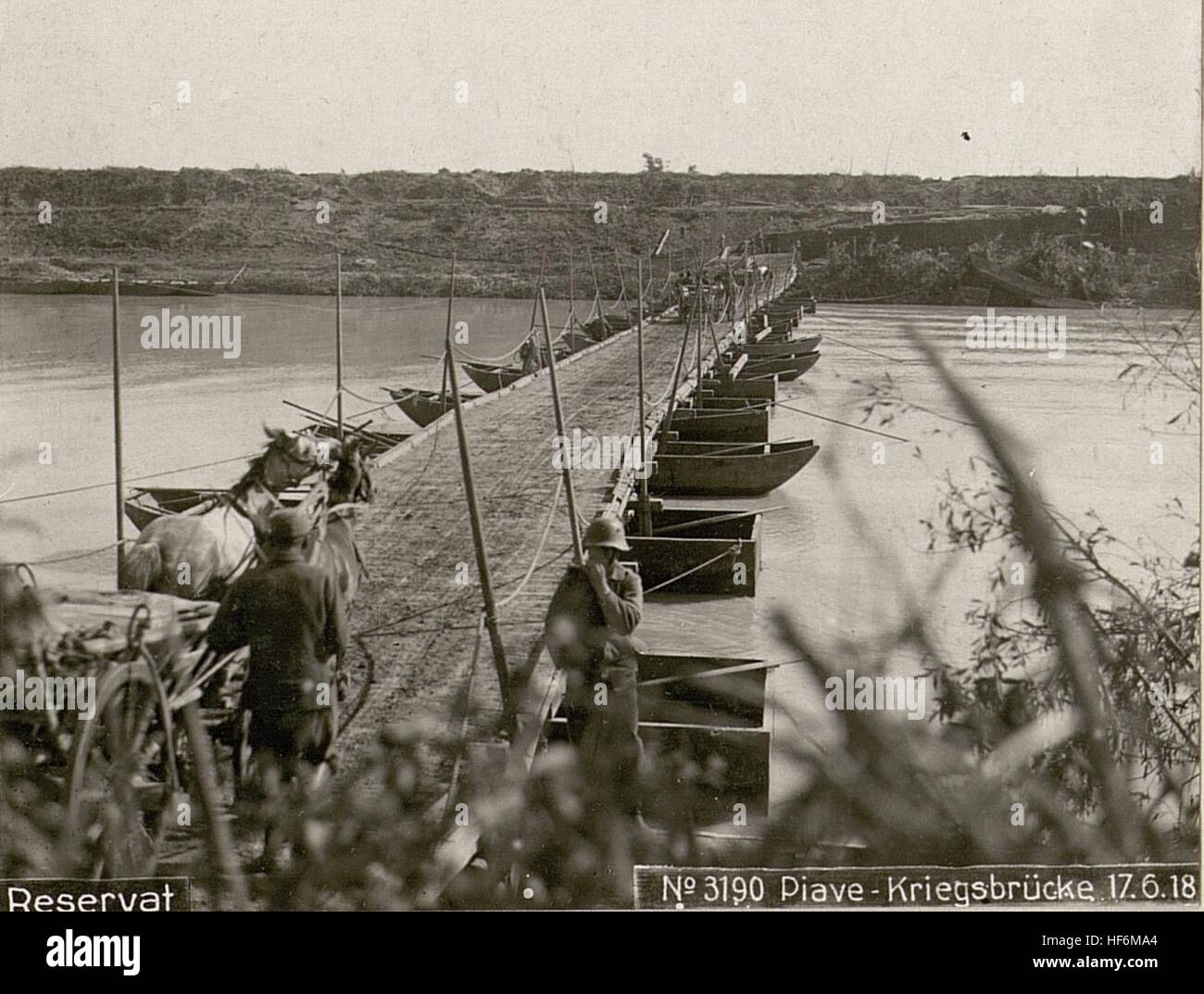 Photographs marked as 'reserved,' depicting the Piave war bridge on ...
