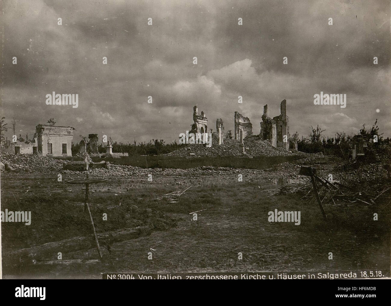 Damaged church in Salgareda, Italy, World War I, Piave Front, 1918 ...