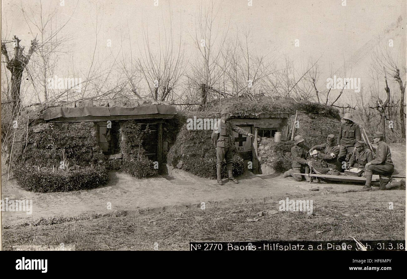 A military position on the Piave front during World War I, showing ...