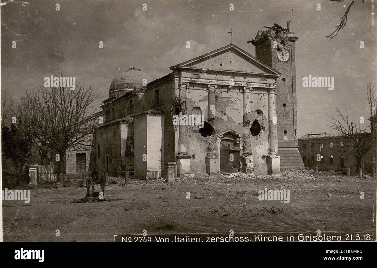 The damaged church in Grisolera, Italy, photographed during World War I ...