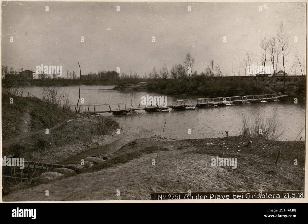A photograph from March 21, 1918, showing the Piave River front at ...