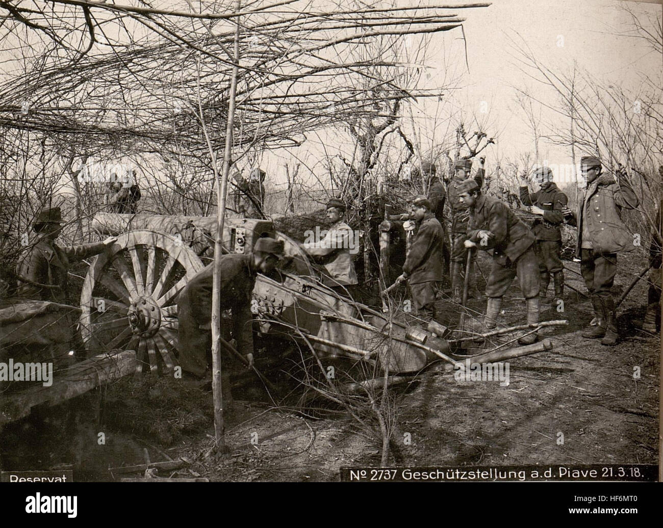 Artillery position at Piave on March 21, 1918, during World War I, part ...