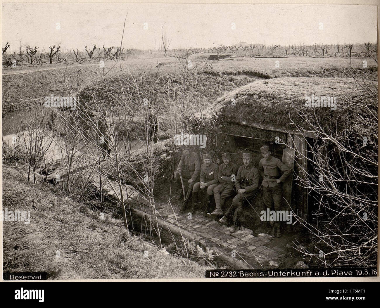 A World War I photograph showing a military encampment on the Piave ...
