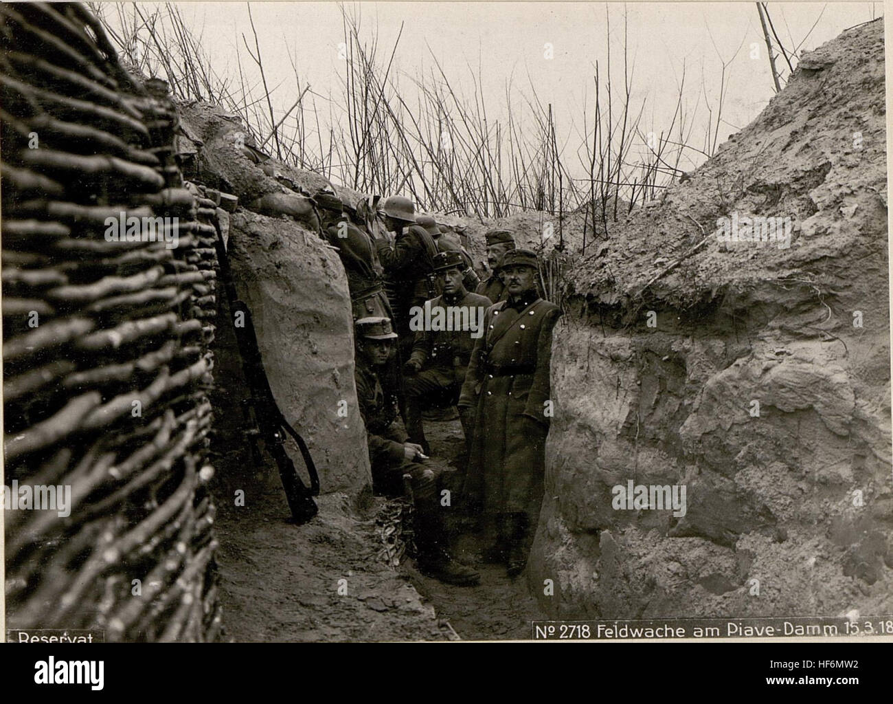 A photograph showing a field guard post at the Piave Dam on March 15 ...