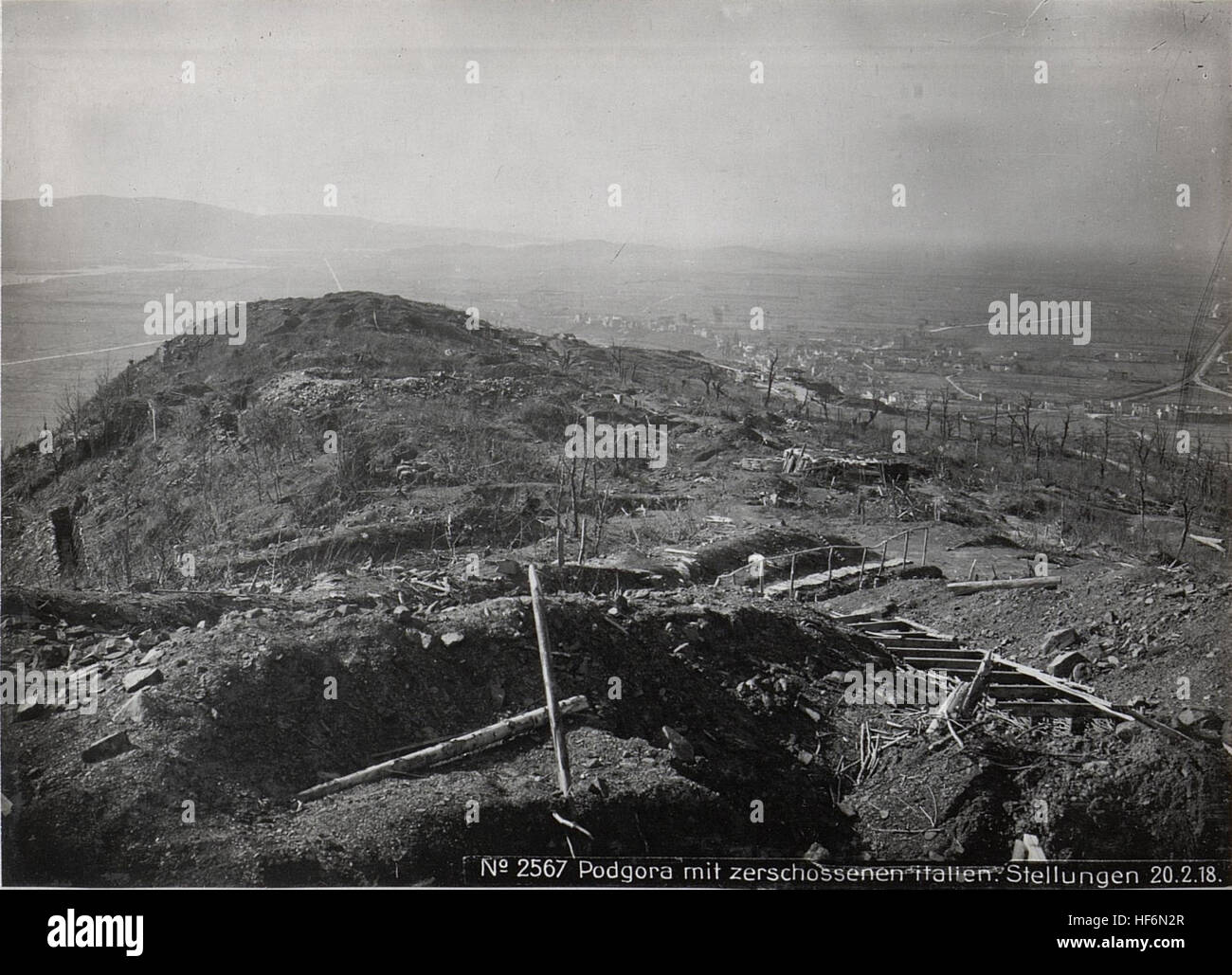 A photograph of the destroyed Italian positions at Podgora, Piave Front ...