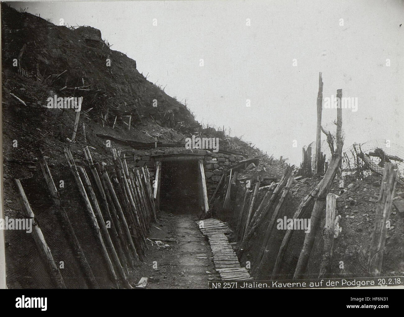 A photograph from the Piave Front, showing the cave shelters used by ...