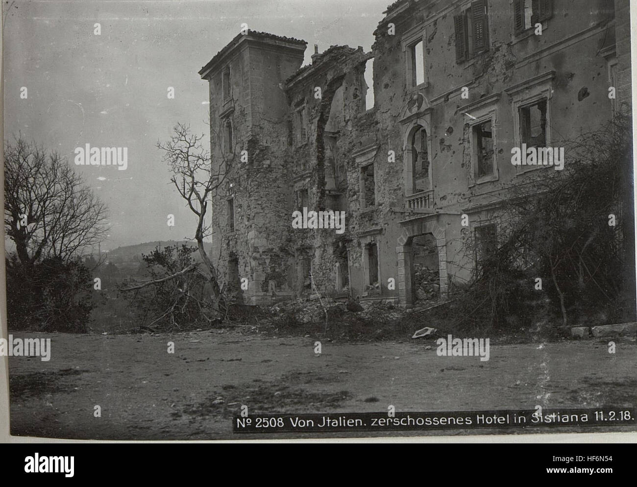 Destroyed hotel in Sistiana, Italy, during World War I, Piave Front ...