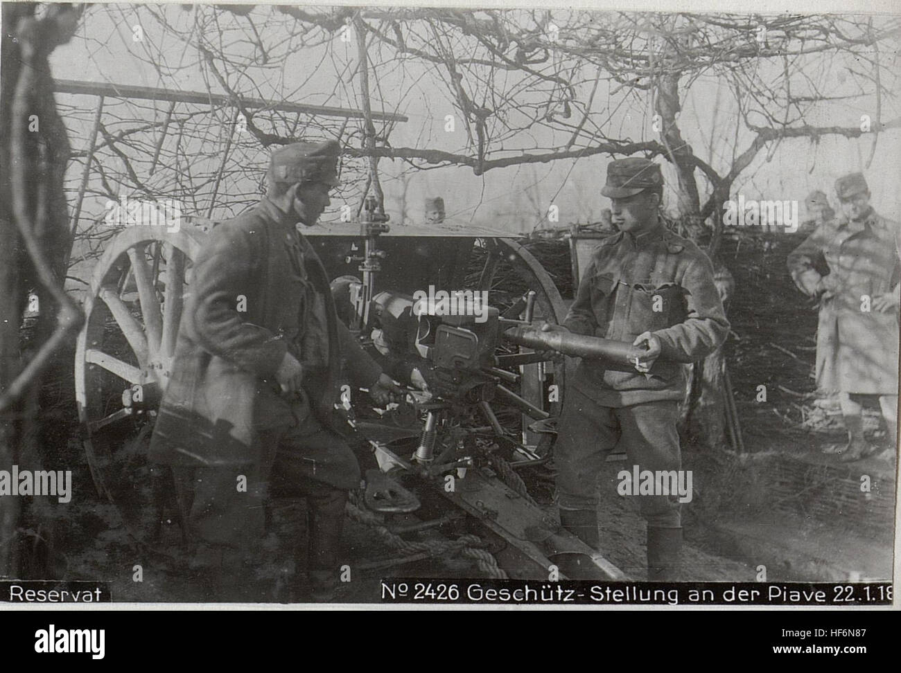Artillery position on the Piave Front, January 22, 1918, during World ...