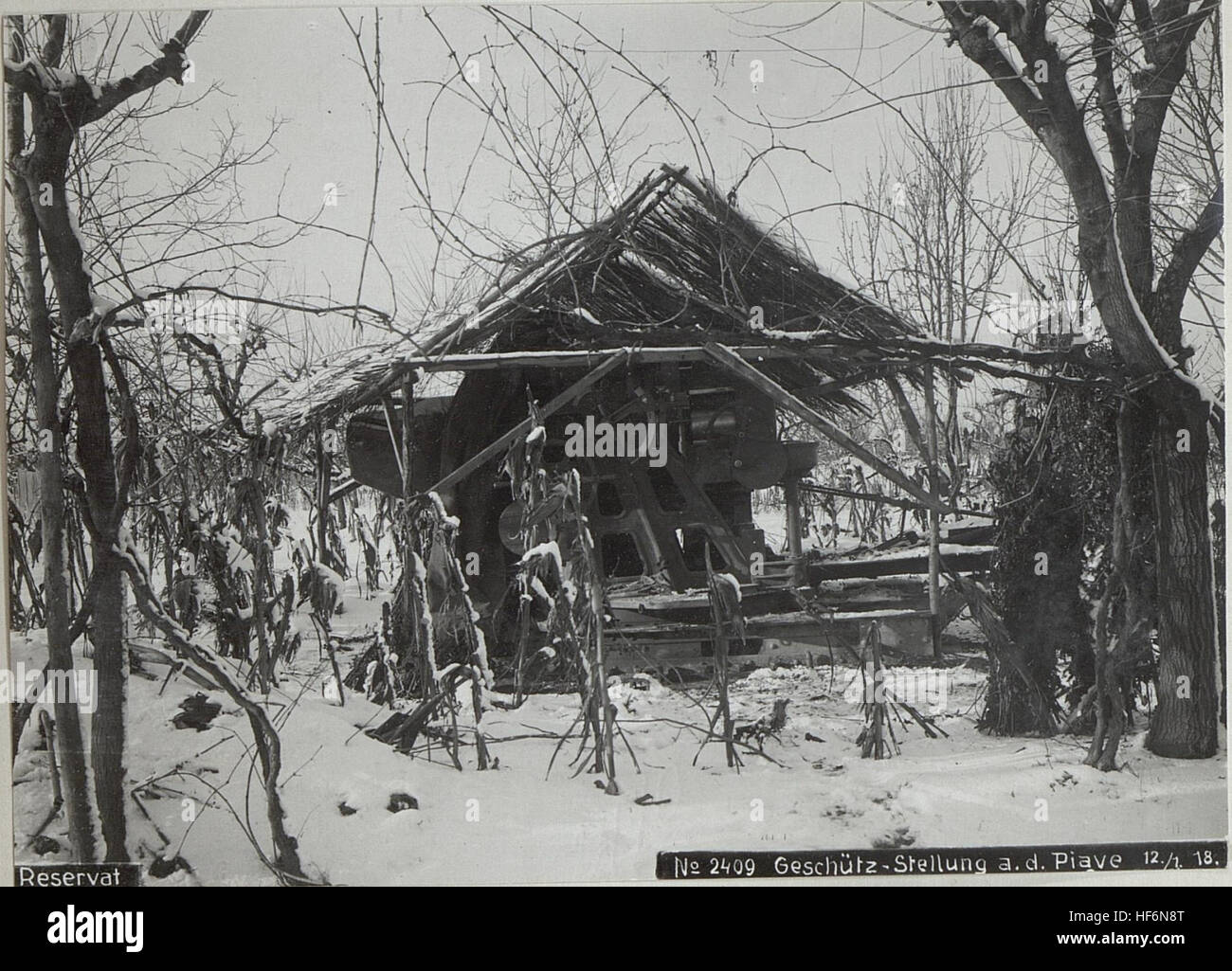 Artillery position along the Piave River during World War I, captured ...