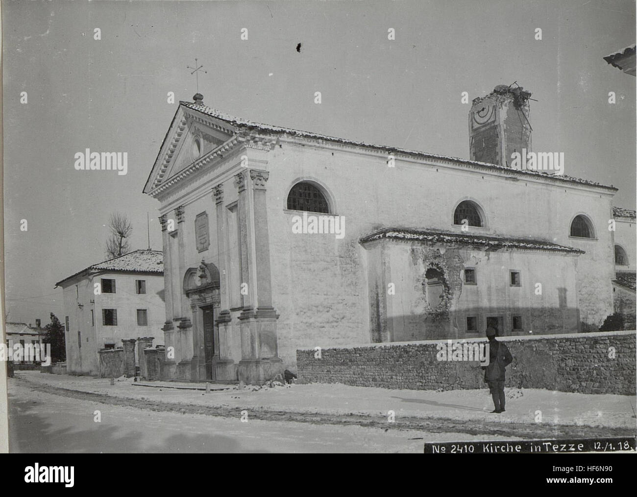 Church in Tezze, Italy, January 12, 1918, during World War I, part of ...