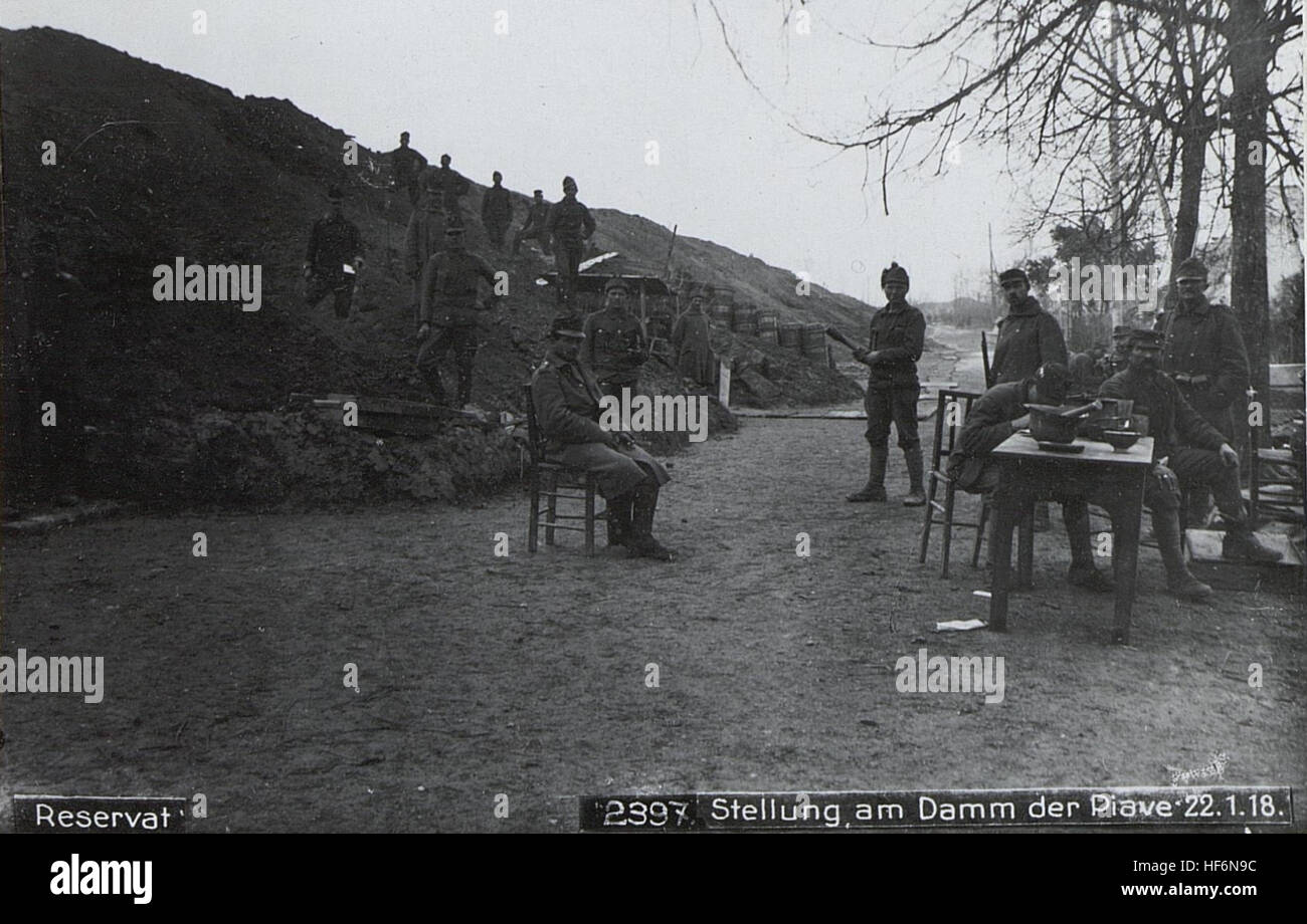 Position at the dam of the Piave, 22nd January 1918, World War I, Piave ...