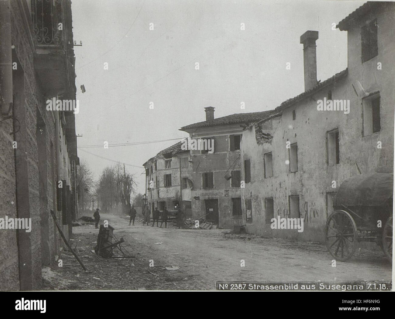 Street scene from Susegana, January 7, 1918, during World War I, Piave ...