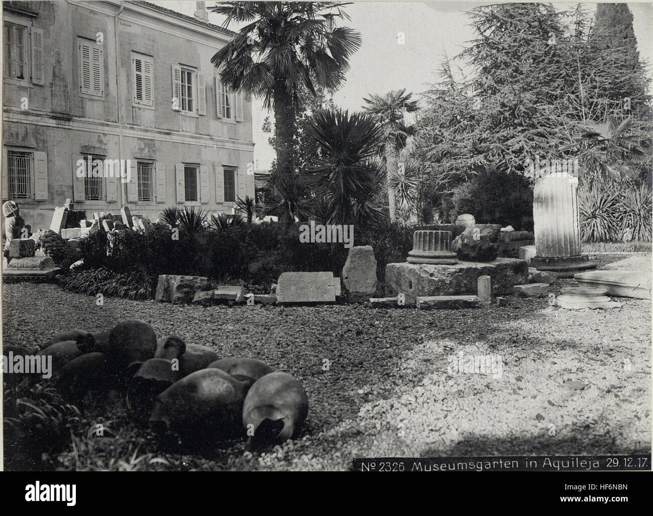 The garden of the museum in Aquileia, photographed on December 29, 1917 ...