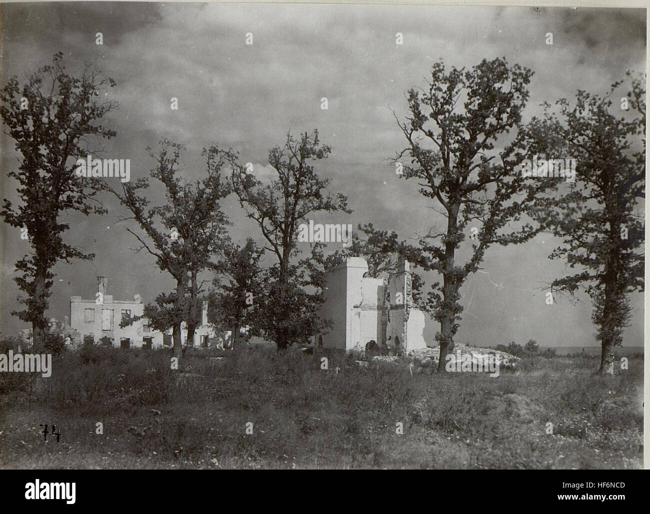 A photograph of a destroyed castle near Samuszyn during the First World ...