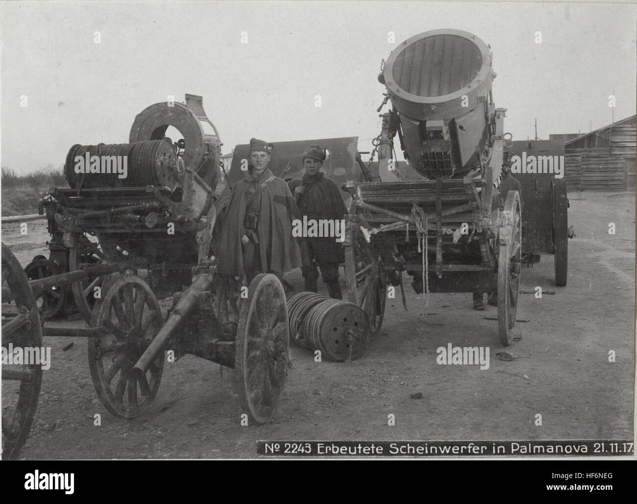 A World War I photograph showing German military searchlights captured ...