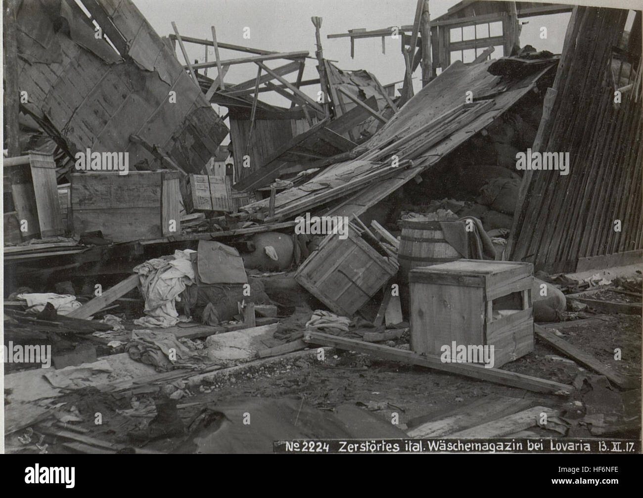 Destroyed Italian clothing warehouse at Lovaria on November 13, 1917 ...