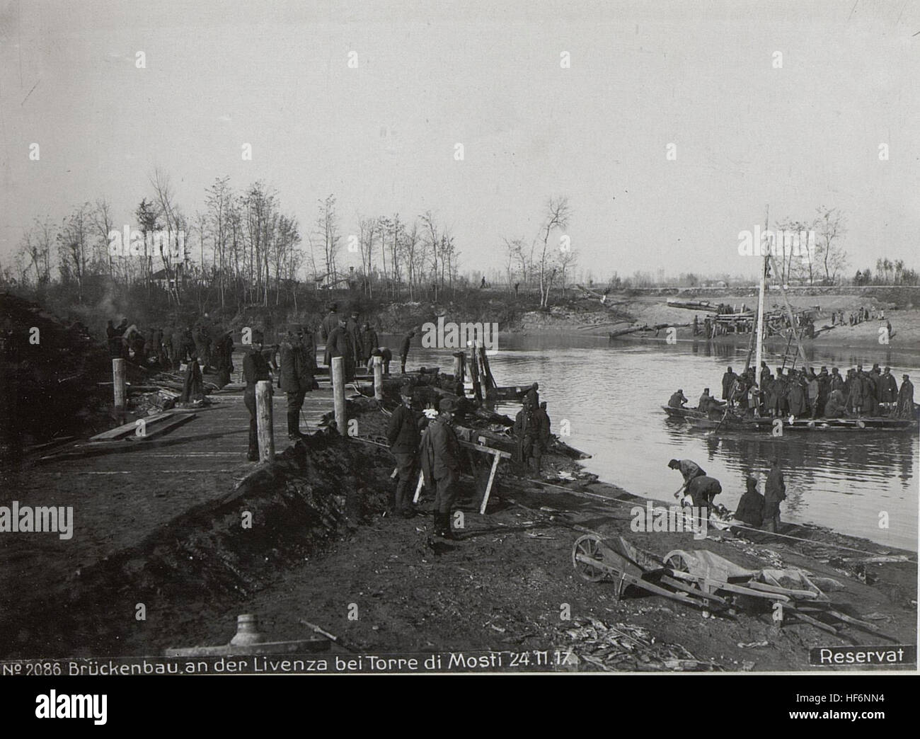 Bridge construction on the Livenza River near Torre di Mosti, Italy ...