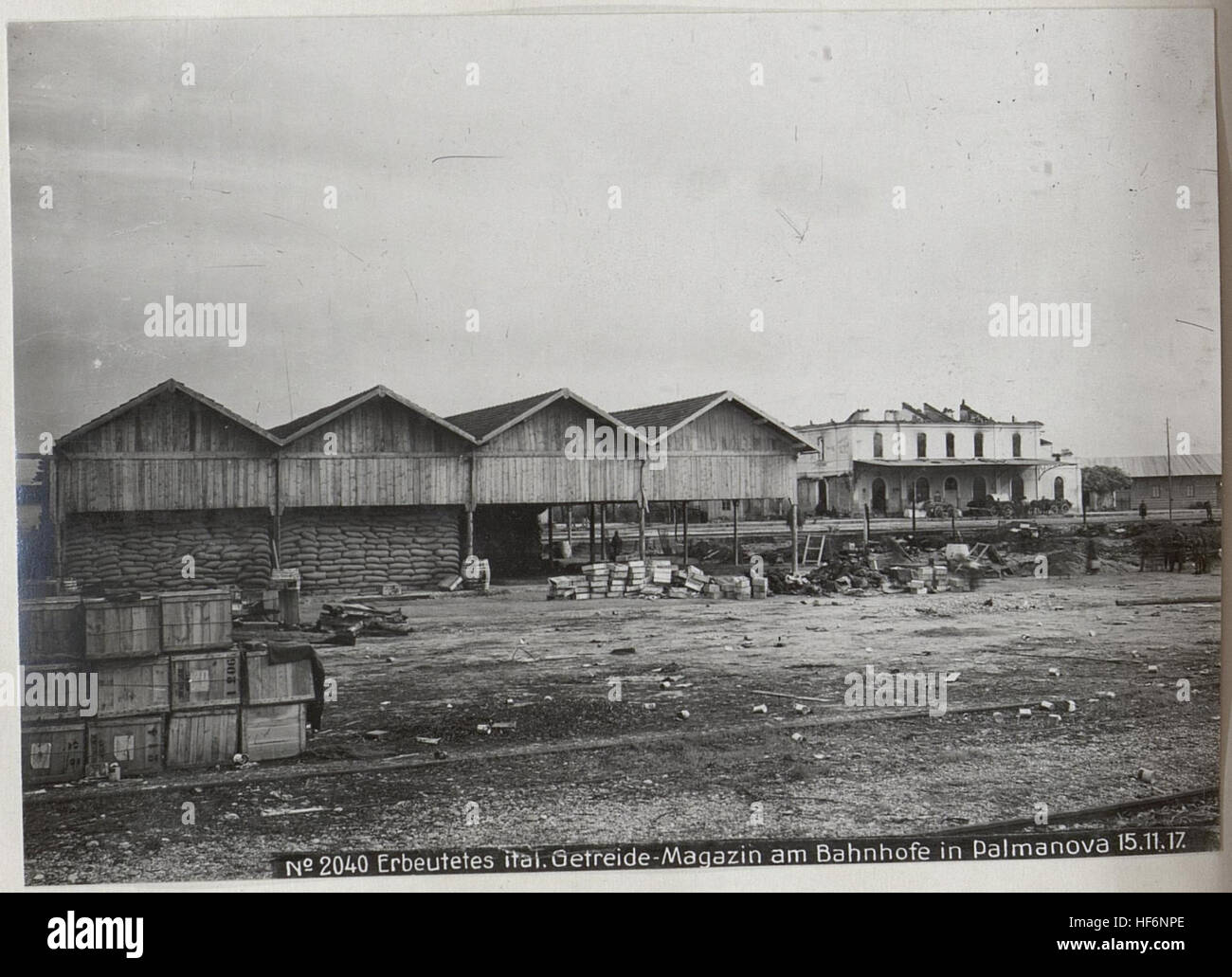 Captured Italian grain warehouse at the railway station in Palmanova on ...