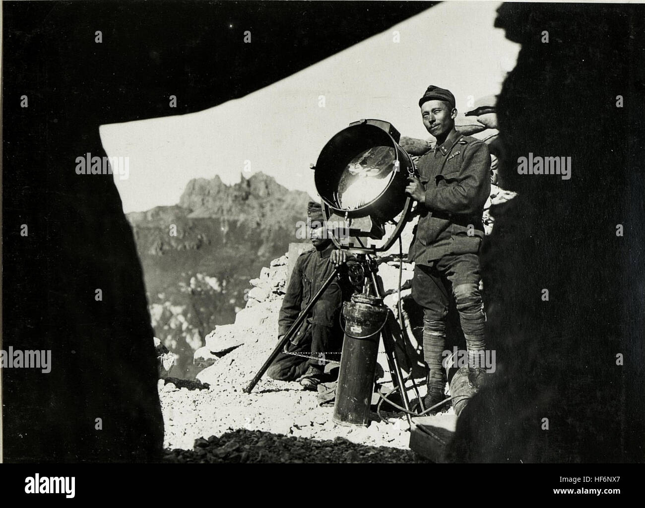 A historical image of a 60 cm searchlight positioned on U. Nord in ...