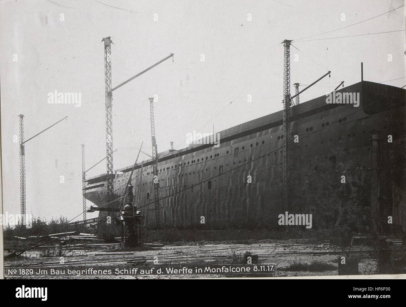 Ship being constructed at the shipyard in Monfalcone, November 8, 1917 ...