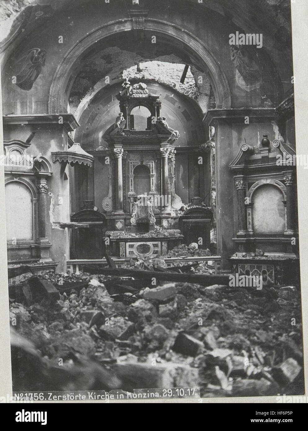 A destroyed church in Monzina, Italy, photographed on October 29, 1917 ...