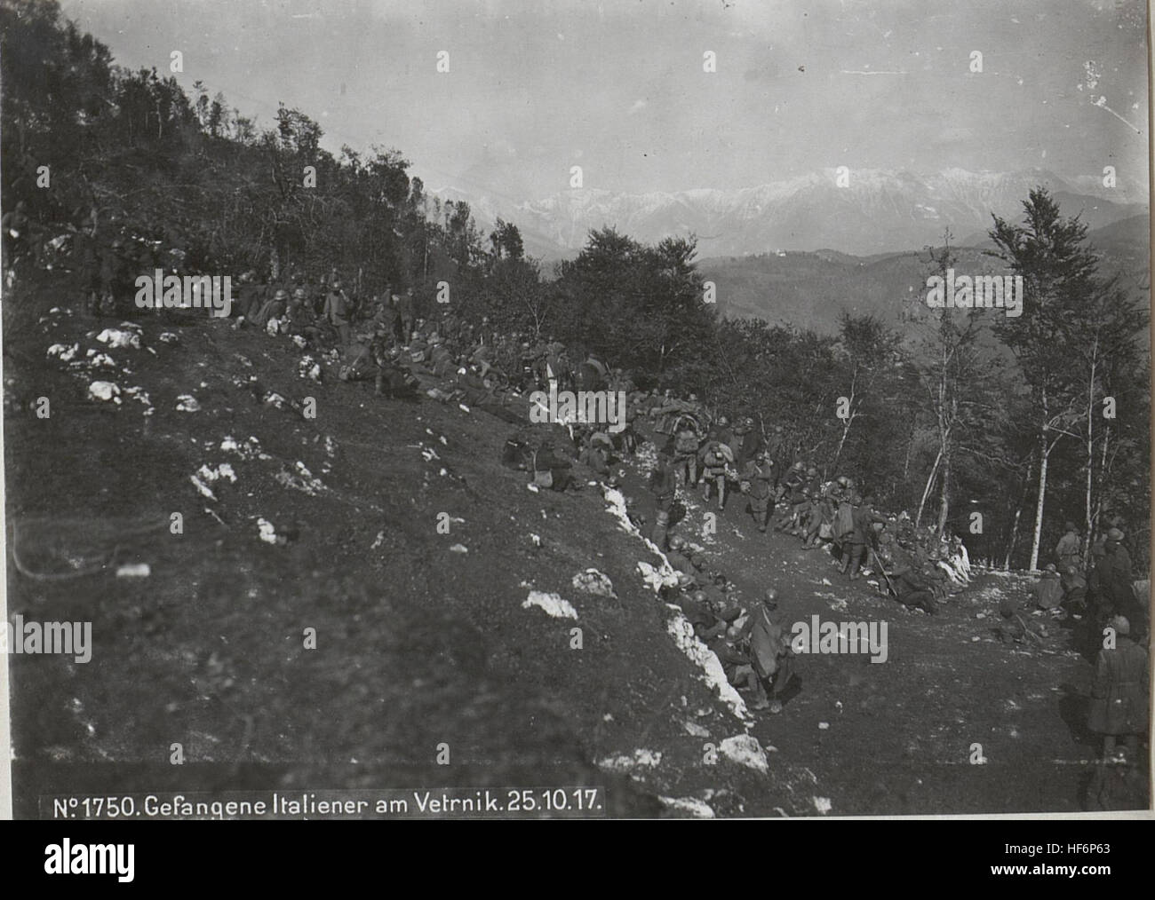 A photograph of Italian prisoners of war at Vetrnik on October 25, 1917 ...