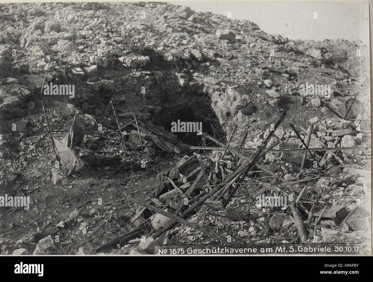 Photo showing the artillery bunker at Mount St. Gabriele, captured on ...