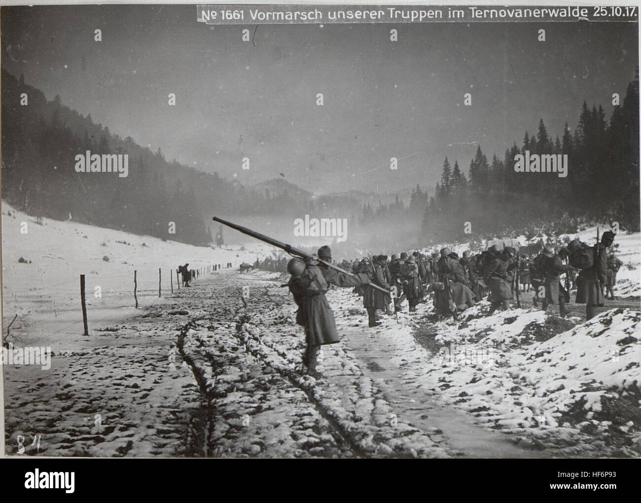 A historical photograph showing the advance of troops in the Ternovaner ...