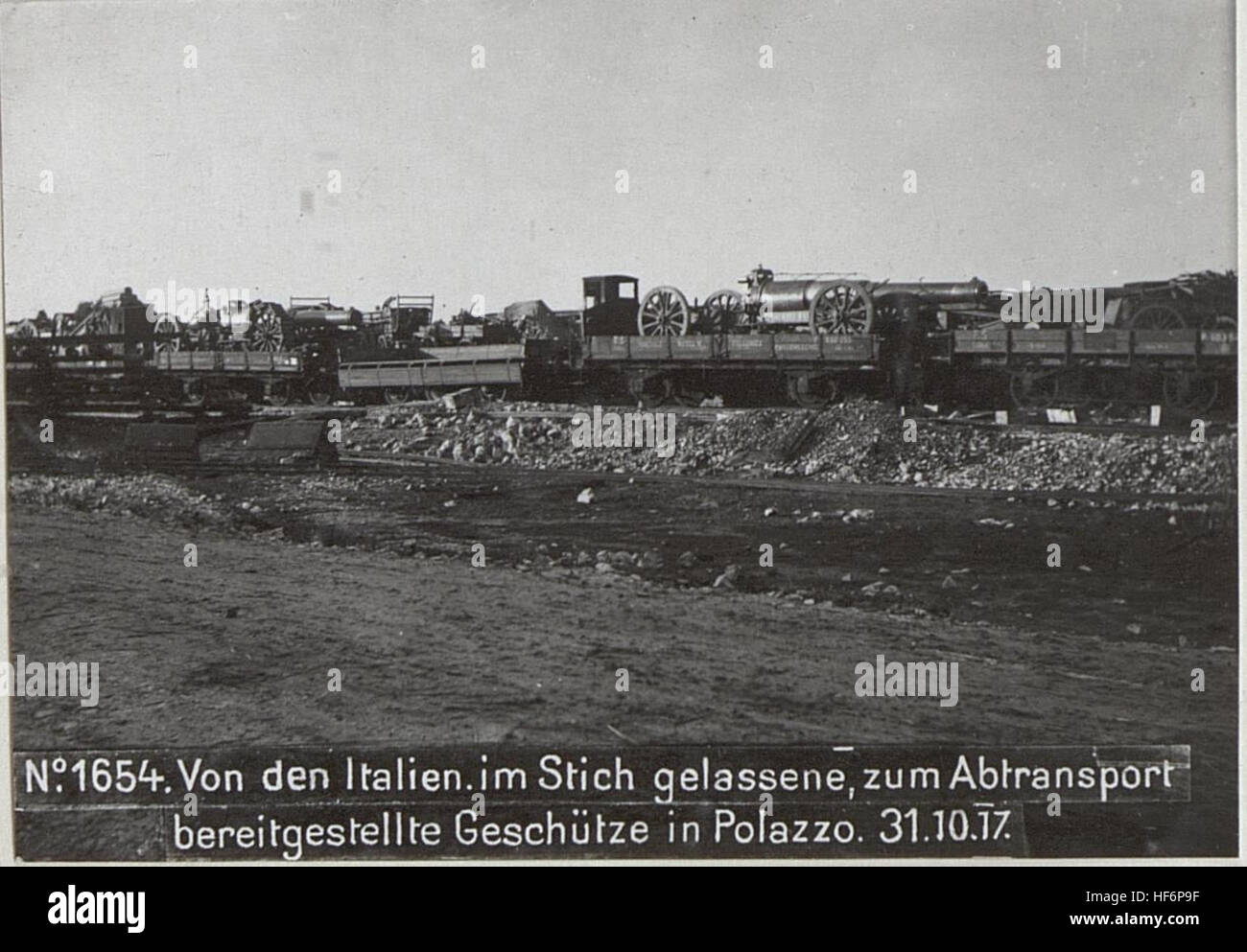 A photograph showing abandoned Italian artillery in Polazzo, Italy, on ...