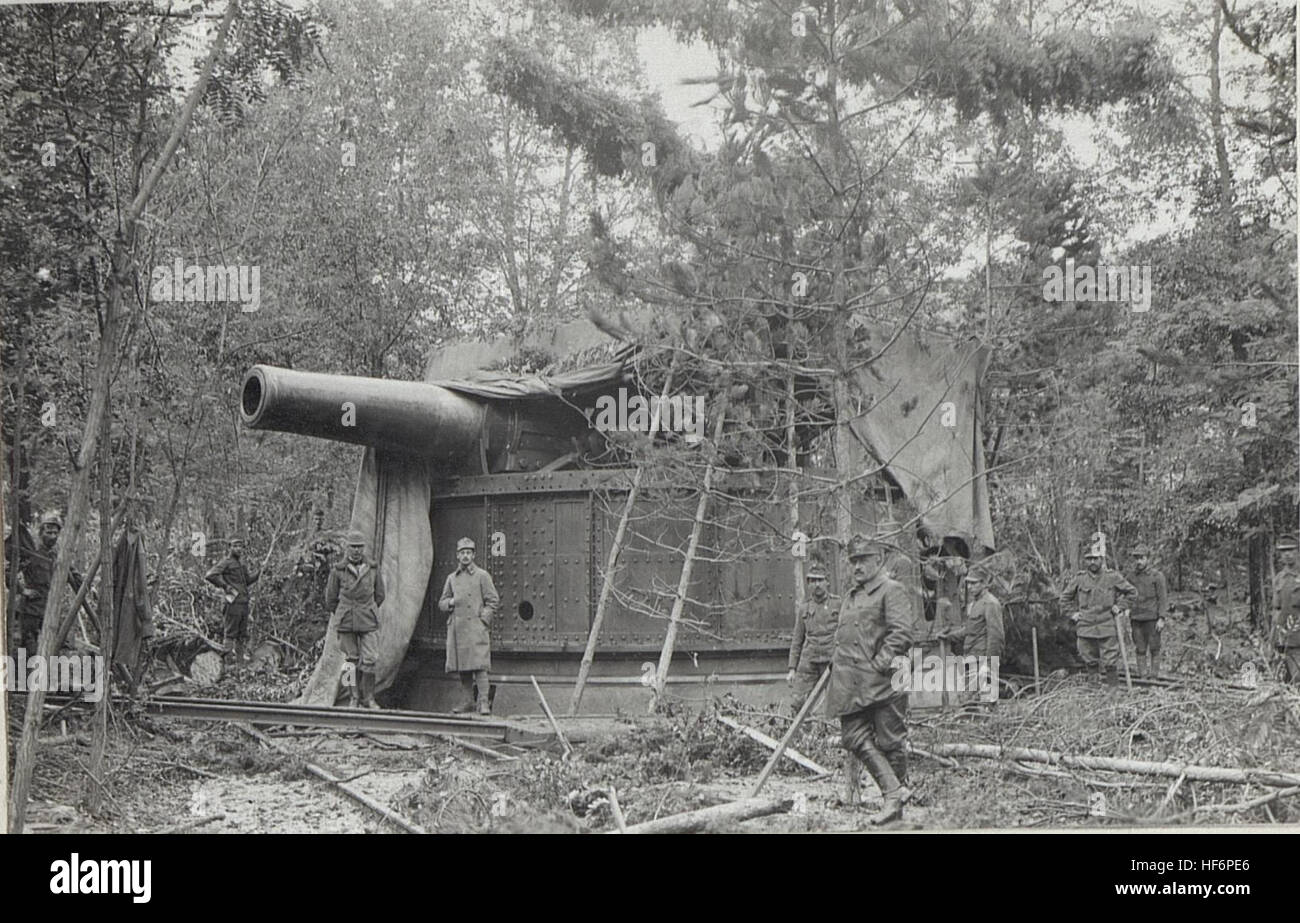 A 42 cm howitzer in position on October 19, 1917, during World War I ...