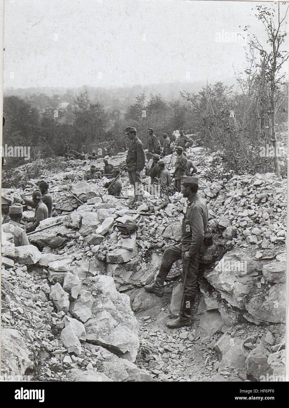 Soldiers digging trenches on the Isonzo Front during World War I, a ...