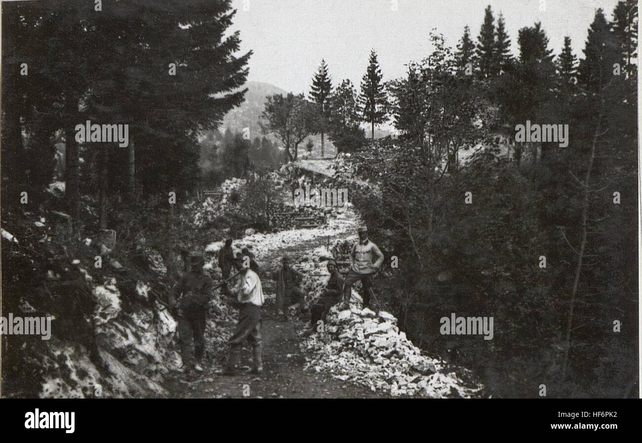 A photograph showing road construction near Draga during the First ...