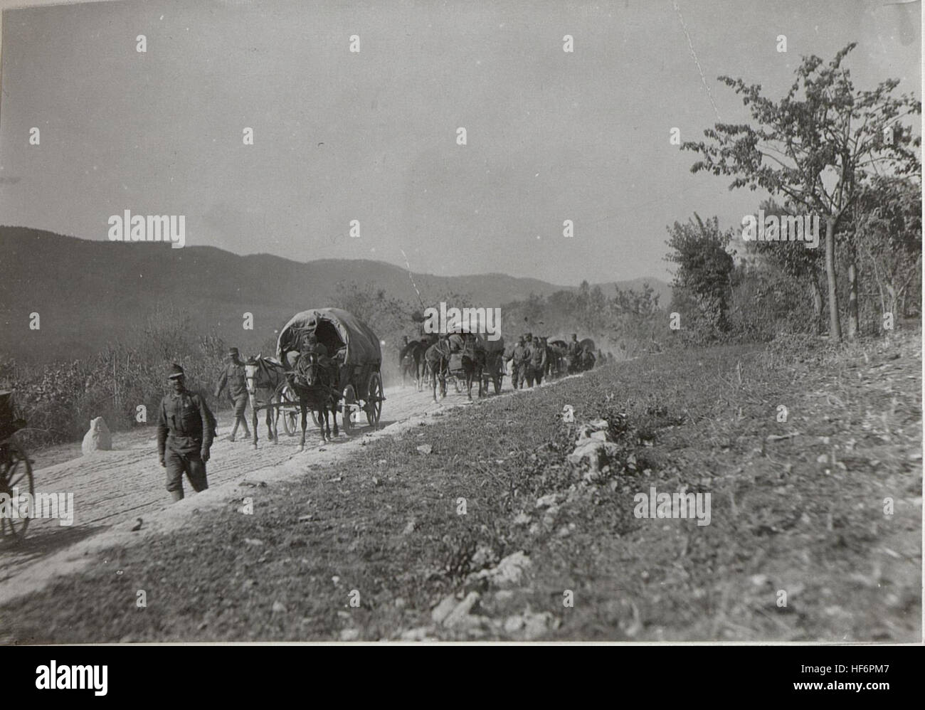 A World War I photograph of a train column on the Isonzo Front ...