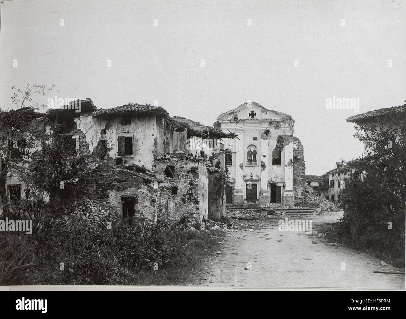 Destroyed church and houses on the Isonzo Front, September 9, 1917, WWI ...