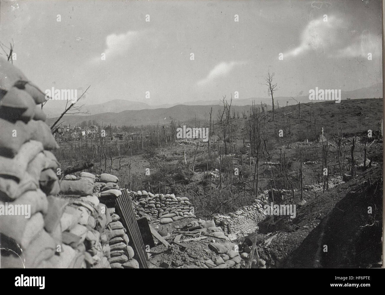 A photograph showing the destroyed battlefield at Vertojba, taken on ...