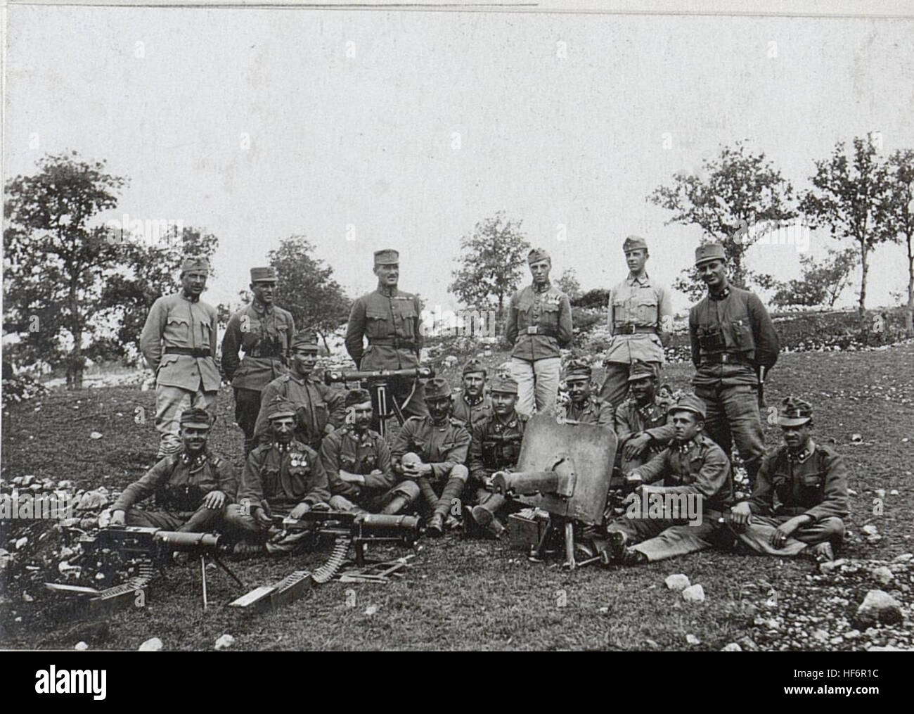 A photo of a machine gun unit during World War I, showing the heavy ...